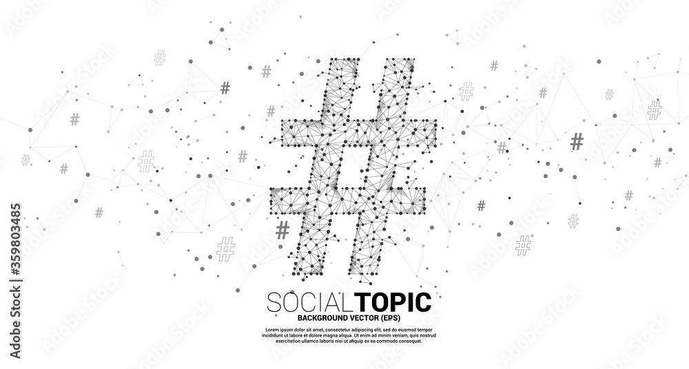 vector Hash tag from dot connect line polygon with icon. background ...