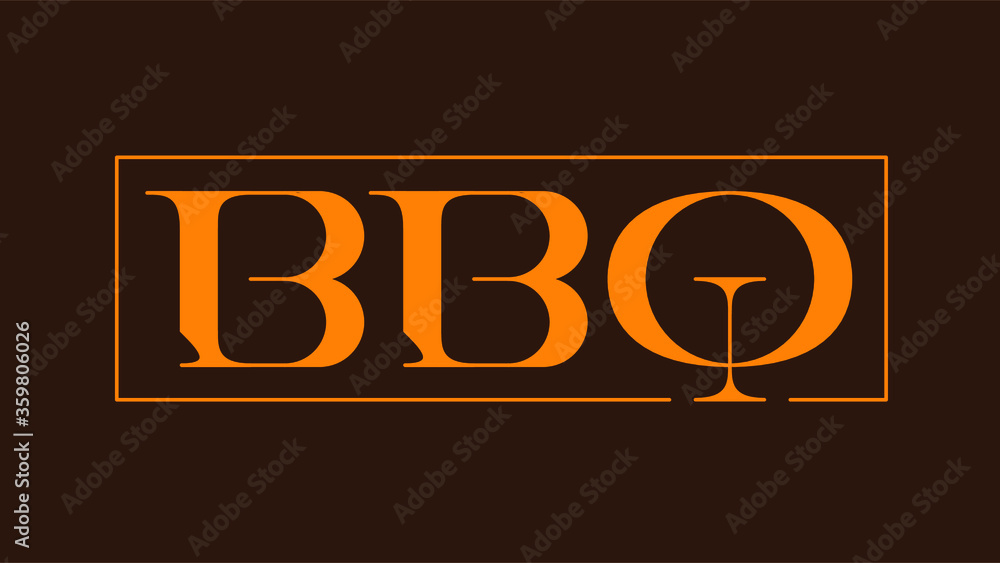 Custom Serif Typeface stating BBQ in orange font with elegant details ...