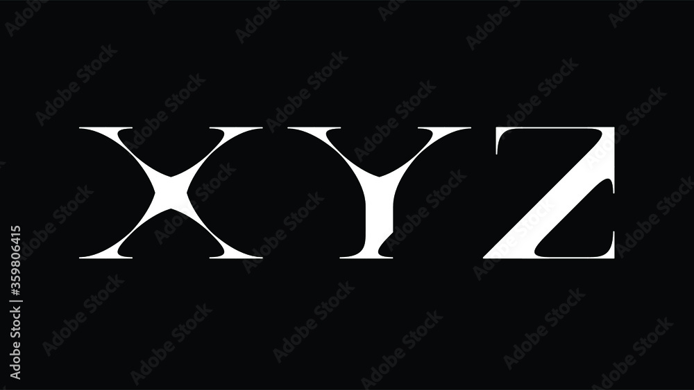 Custom Serif Typeface letters X, Y, and Z in white font with elegant ...