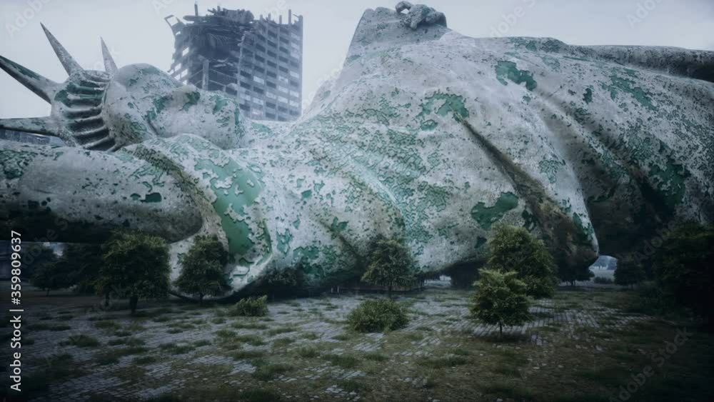 Apocalypse of USA, America. Aerial View of the destroyed city ...
