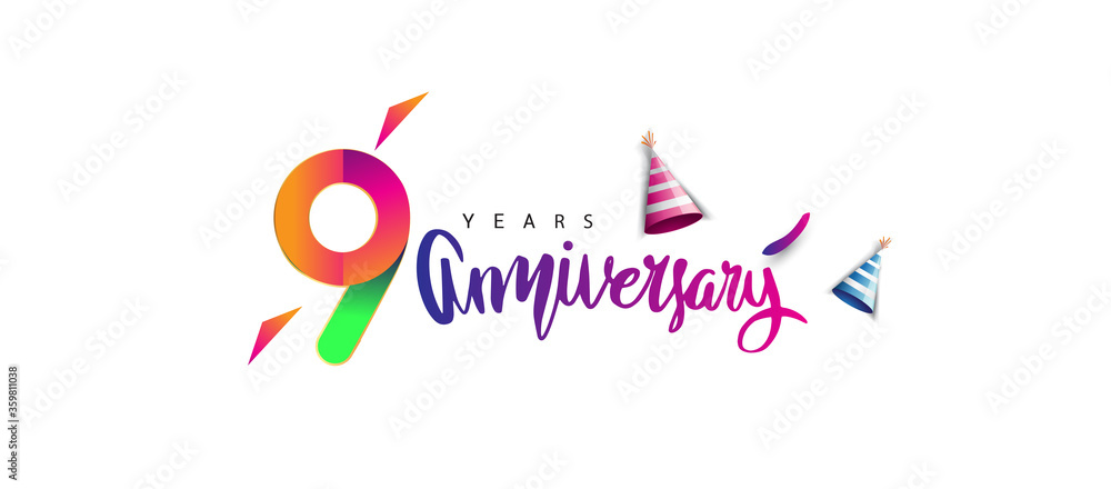 9th anniversary celebration logotype and anniversary calligraphy text ...