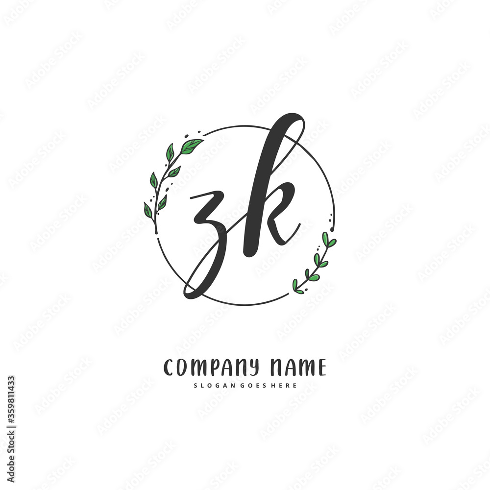 Z K ZK Initial handwriting and signature logo design with circle ...