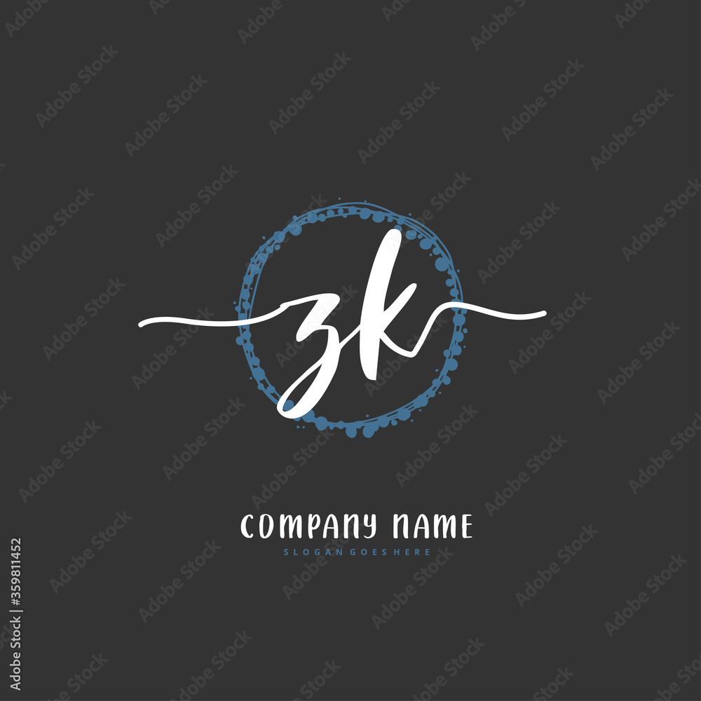 Z K ZK Initial handwriting and signature logo design with circle ...