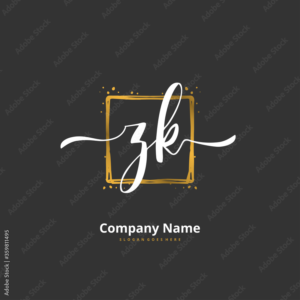 Z K ZK Initial handwriting and signature logo design with circle ...