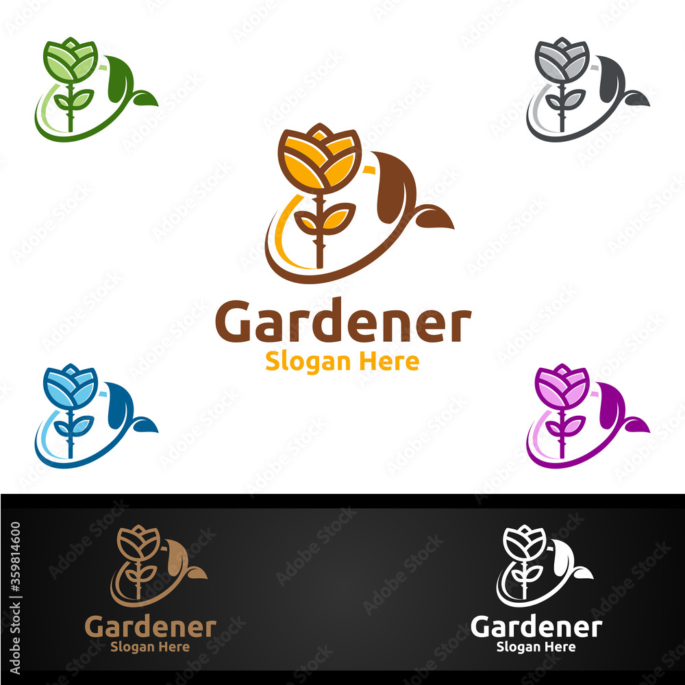 Rose Gardener Logo with Green Garden Environment or Botanical ...