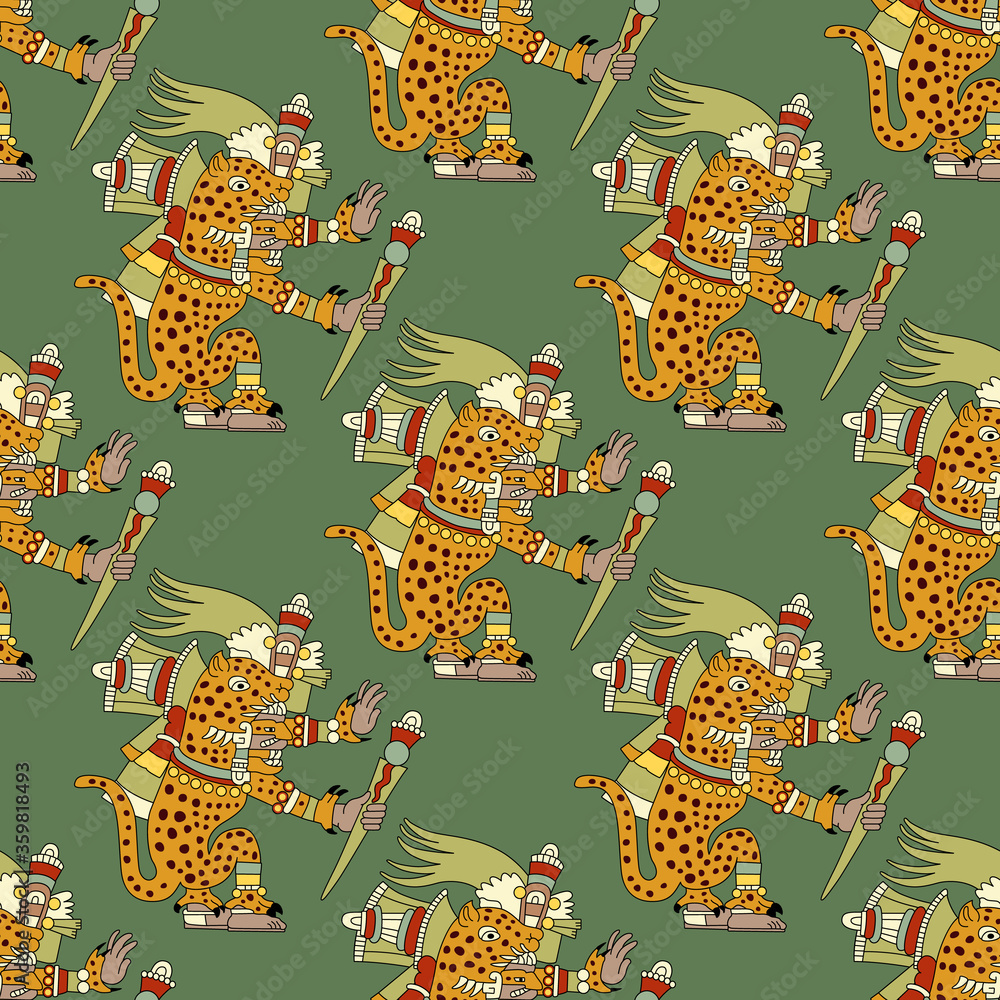 Seamless ethnic pattern with fantastic animals. Mythology of Native ...