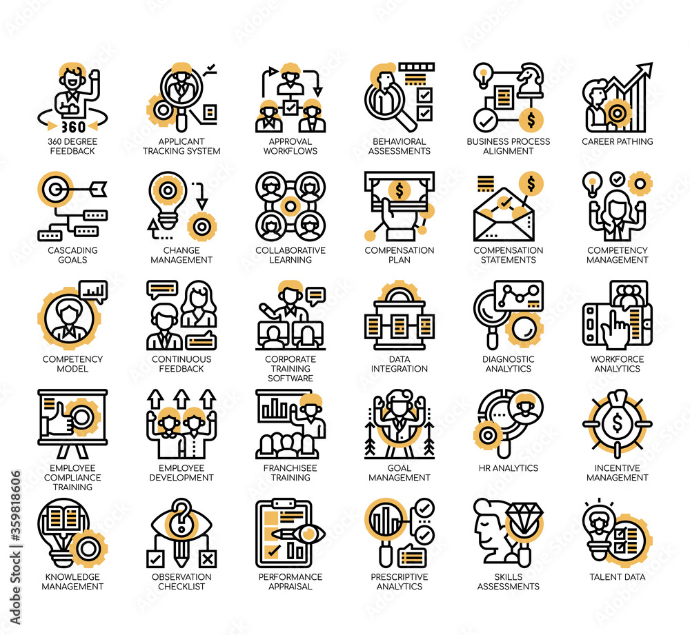 Set of talent management thin line and pixel perfect icons for any web ...