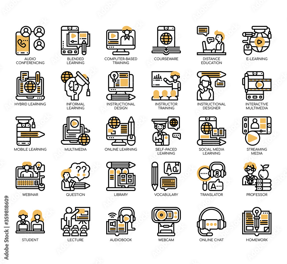 Set of online learning thin line and pixel perfect icons for any web ...
