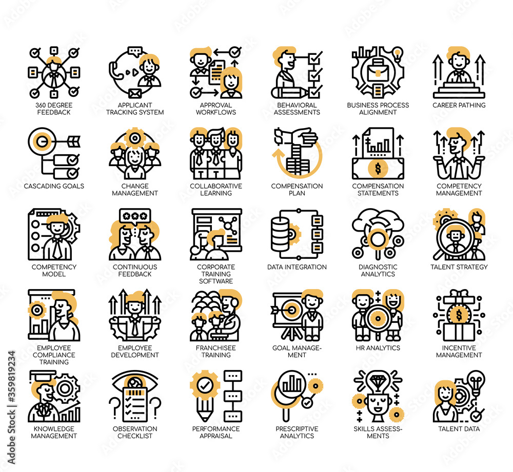 Set of talent management thin line and pixel perfect icons for any web ...