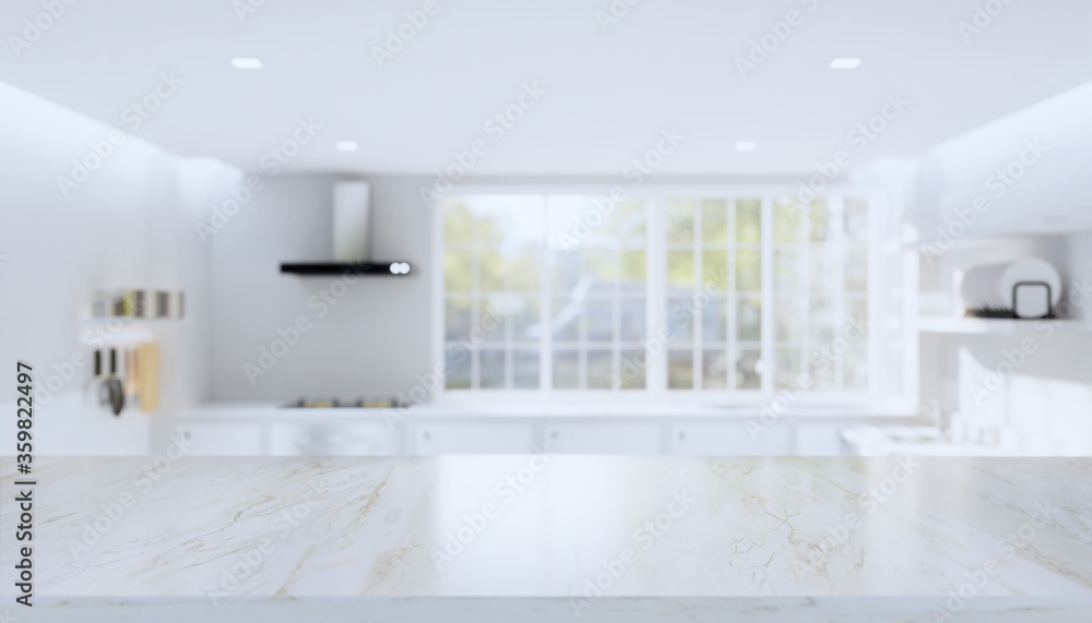 kitchen interior background with counter or table. Decoration with ...