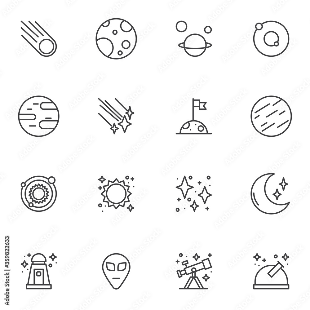 Space, universe line icons set, outline vector symbol collection ...