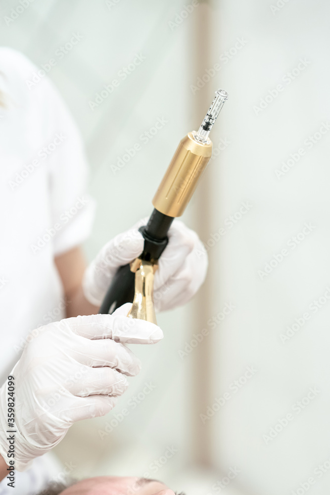 Beauty injections and cosmetology. Woman doing injection. Beauty salon ...