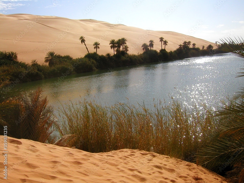 Libya. Desert landscape with sand dunes around the town of Sebha. Stock ...