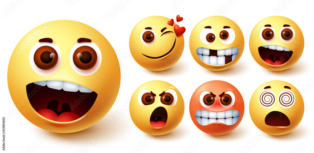 Smiley emoticon vector set. Smileys emoji faces in different facial ...