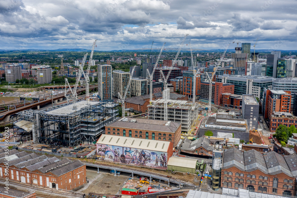 Manchester city centre building work showing industrial work and ...