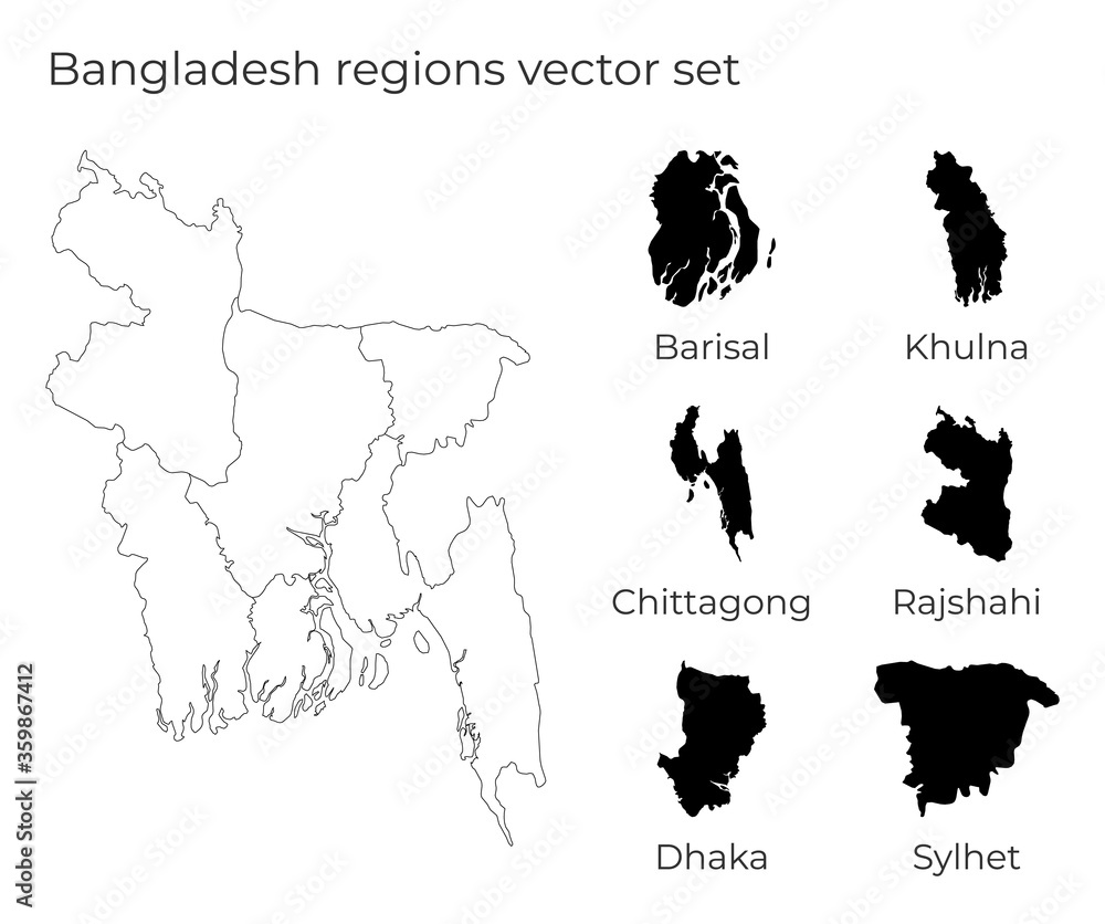 Bangladesh map with shapes of regions. Blank vector map of the Country ...