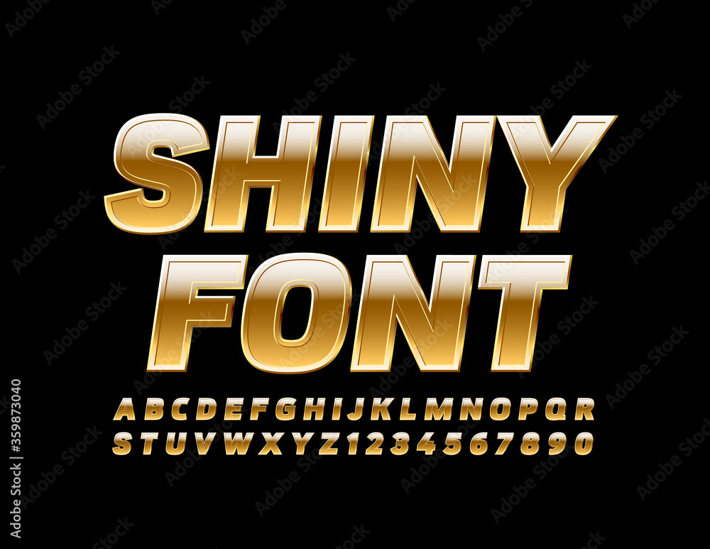 Vector Shiny Font. Modern Gold Font. Elite reflective Letters and ...