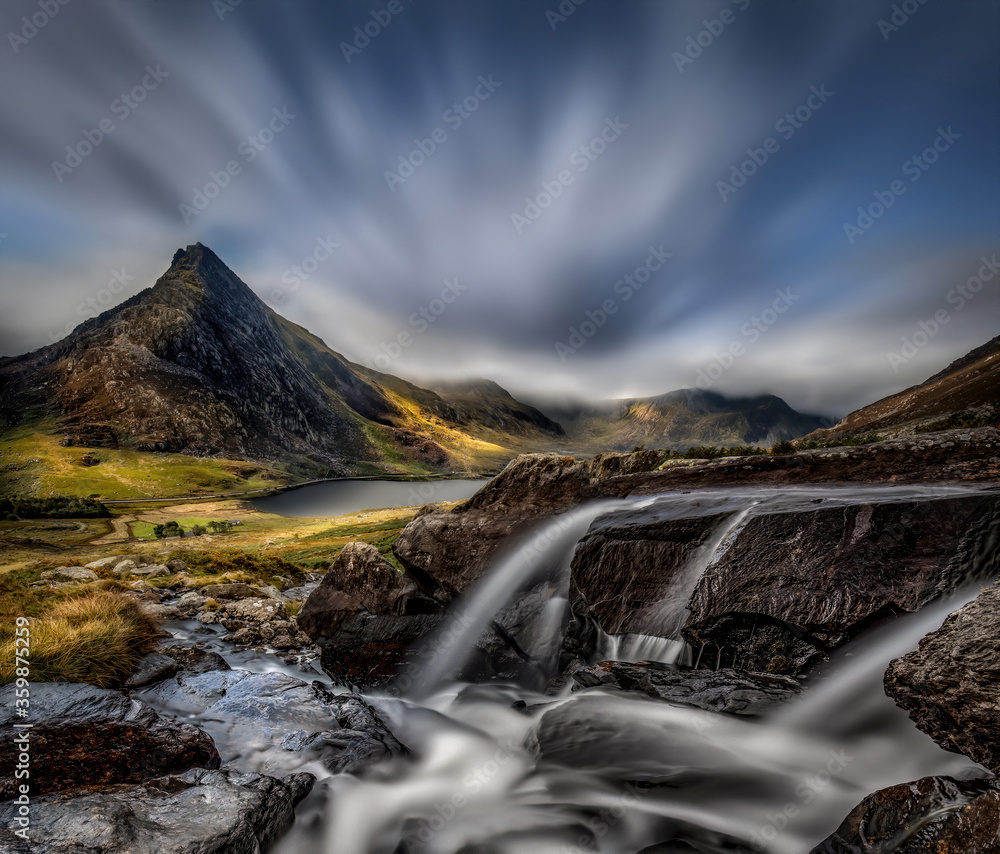 Snowdonia North Wales mountains and Waterfalls. Tryfan mountain in the ...