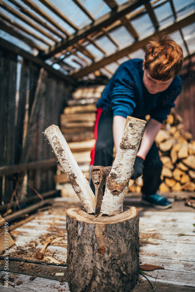 Boy Chopping Wood