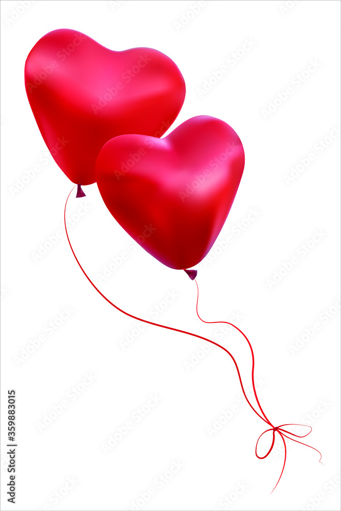 Two hearts isolated on a white background. A pair of balloons in the ...