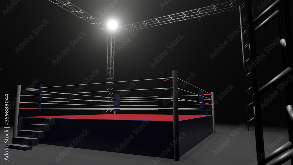 3D boxer arena. Isolated empty boxing ring with light. 3D rendering ...