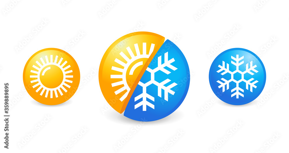 Hot and cold weather climate control - flat vector icons with symbols ...