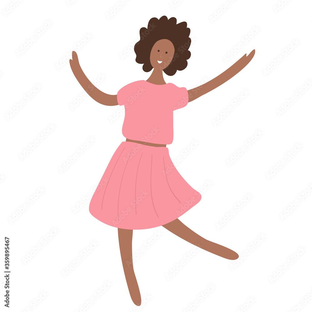 African American Girl Dancing In Pink Clothes Vector Illustration