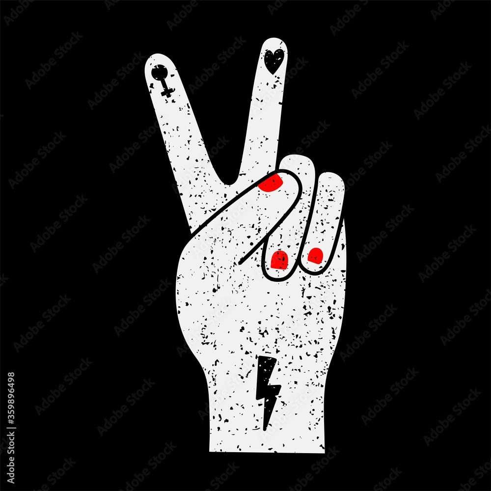 Vector illustration of a hand peace or victory sign with red nails and ...