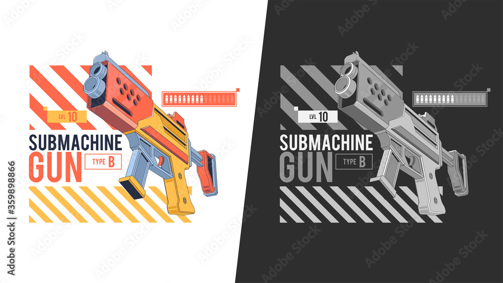 Vector Sub Machine Gun HUD Design Vector Illustration. Weapon design ...