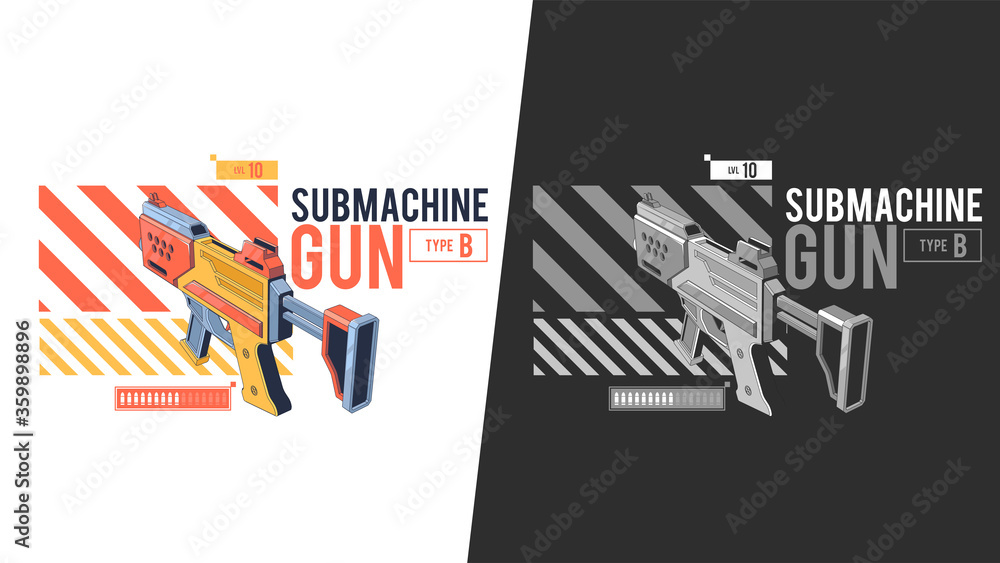Vector Sub Machine Gun HUD Design Vector Illustration. Weapon design ...
