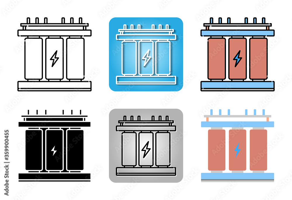 electrical transformer icon set isolated on white background for web ...