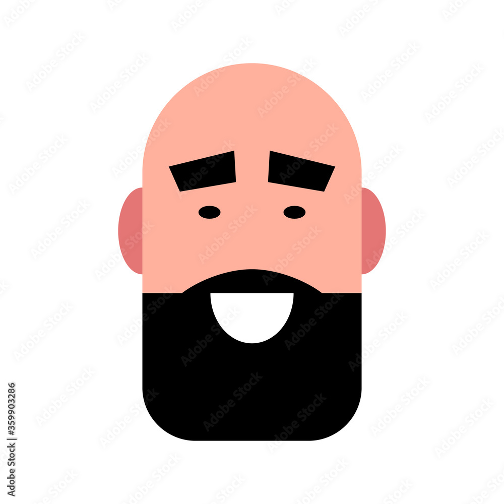 Vector illustration of a smiling bearded bold man. Portrait of handsome ...