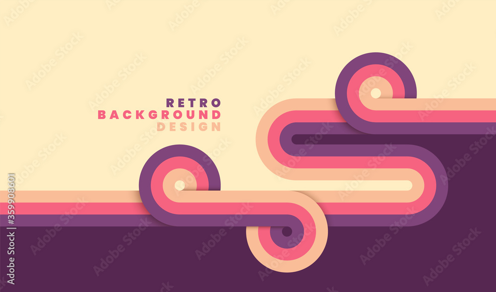 Simple retro background with rounded striped design element in color ...