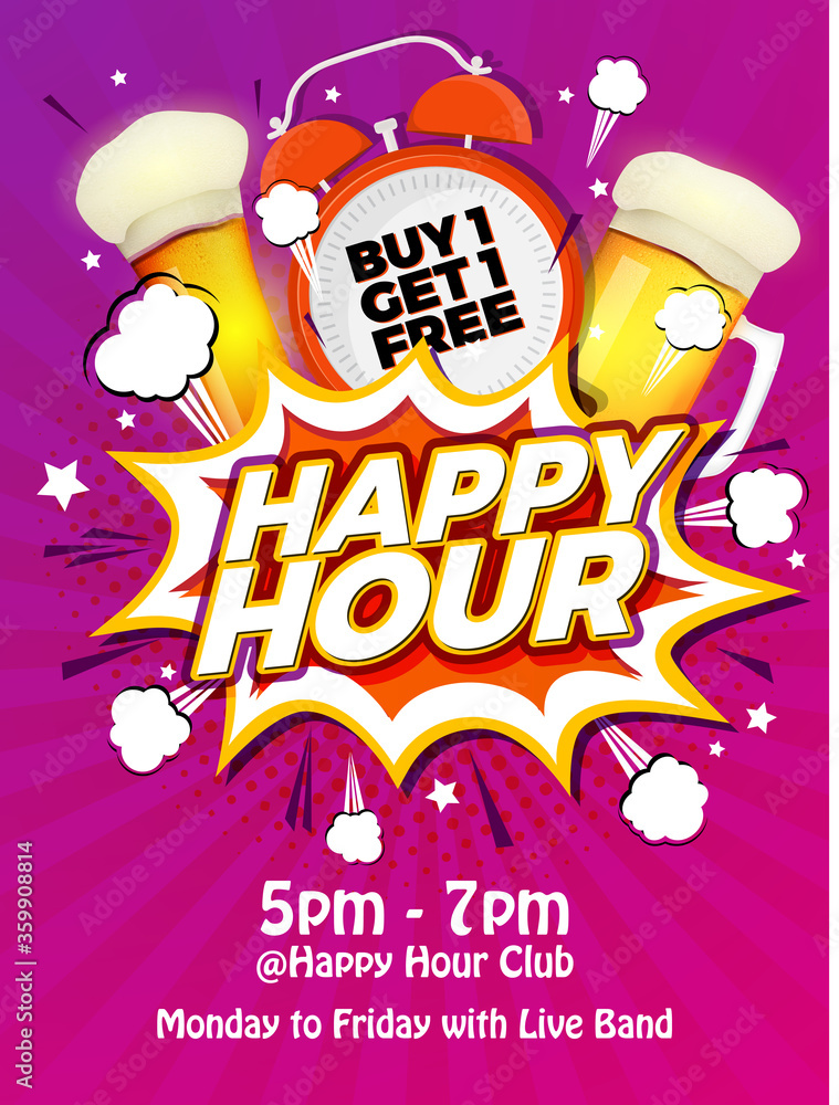 Happy Hour Vector Illustration Background for Poster, Banner, Flyer ...