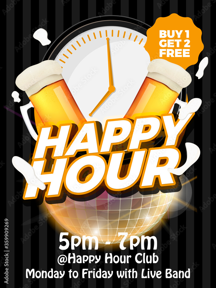 Happy Hour Vector Illustration Background for Poster, Banner, Flyer ...