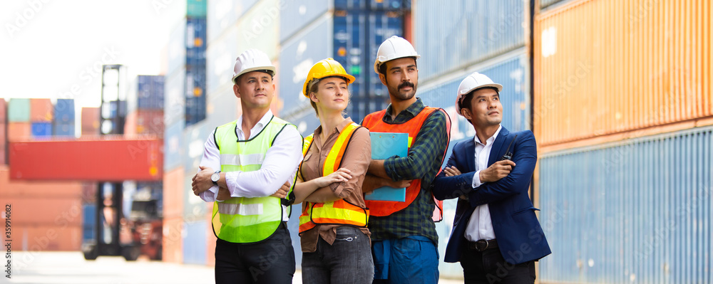 Group of professional dock worker and engineering people wearing ...