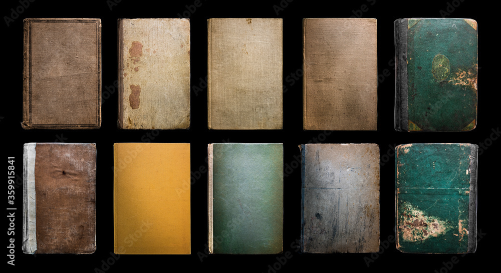 Old Vintage Antique Aged Rarity Book Cover Collection Set Isolated on ...