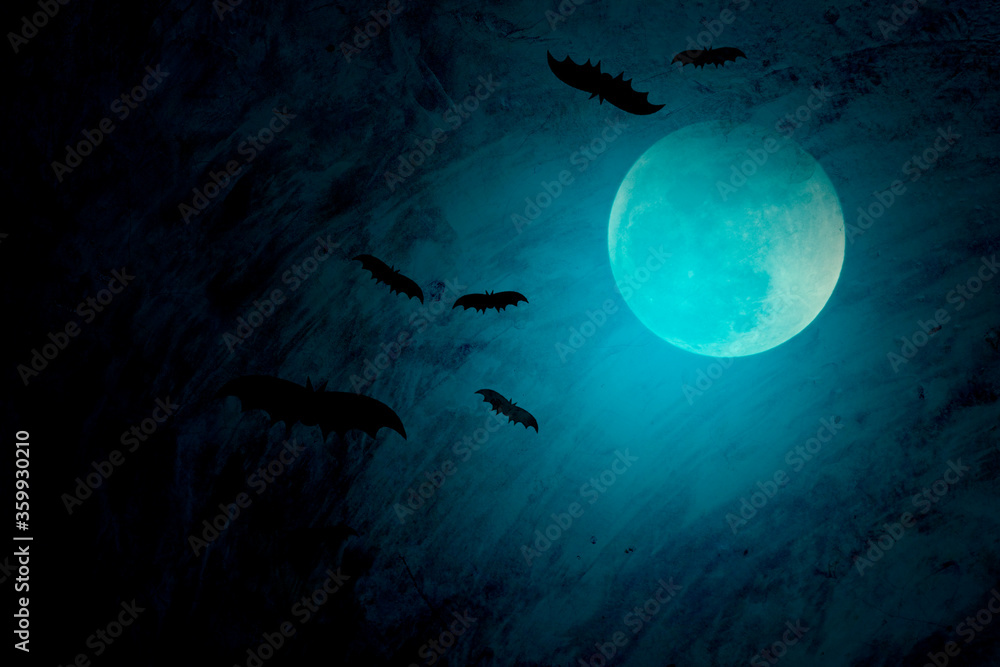 Full moon with blue Halloween night background Stock Illustration ...