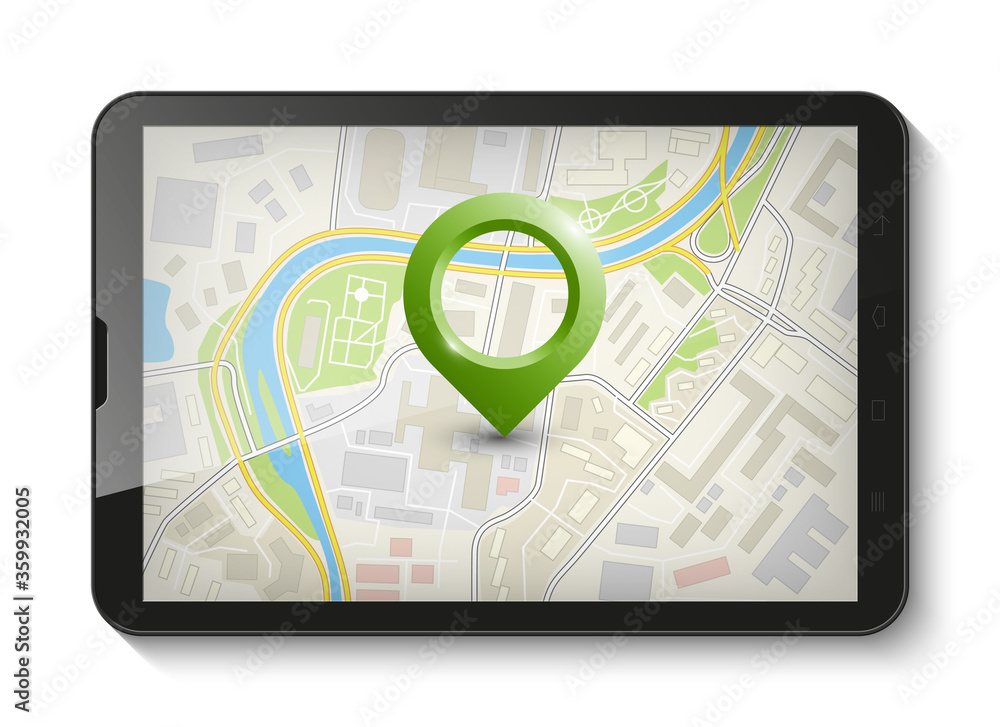 Vetor de City map route delivery navigation smartphone, phone point ...
