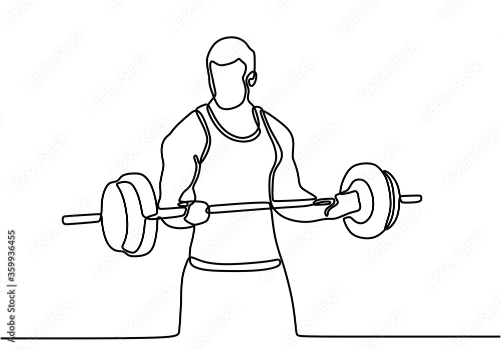 One line drawing or continuous line art of a strong athletic guy ...