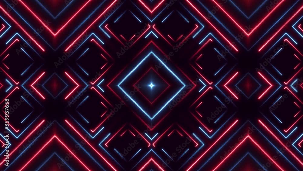 Abstract Digital Kaleidoscopic Background Neon Polygon/ 4k animation of ...