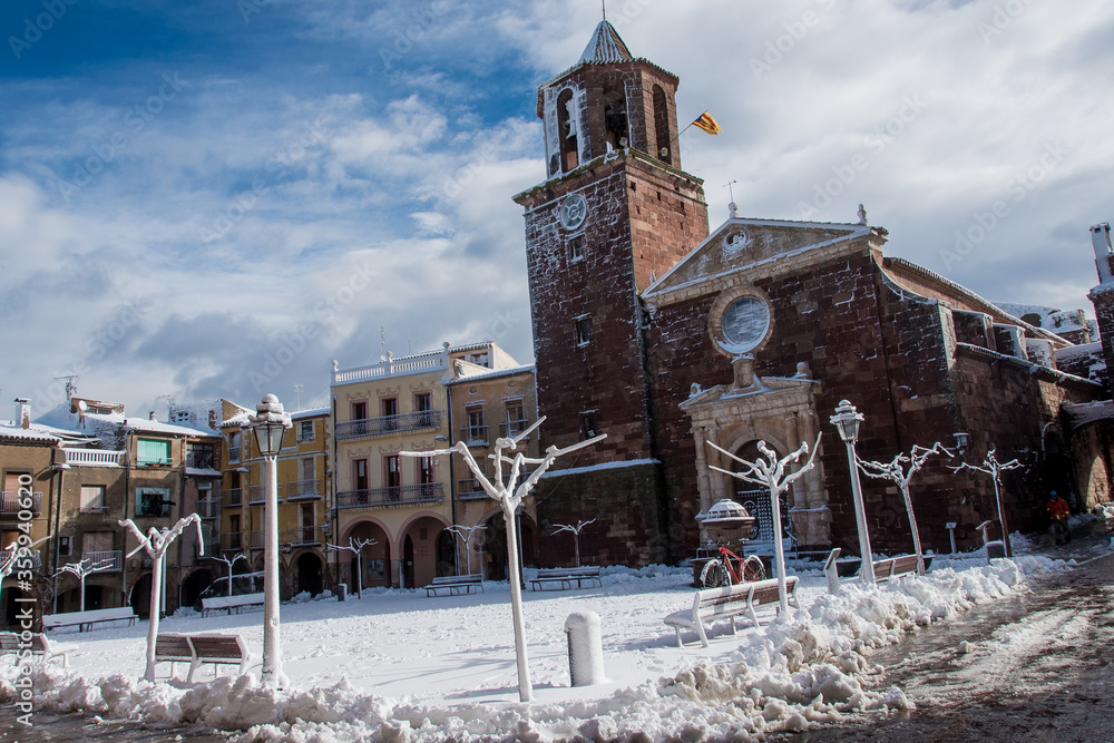 Postcard of the medieval town of Prades (in Catalonia, Spain) full of ...