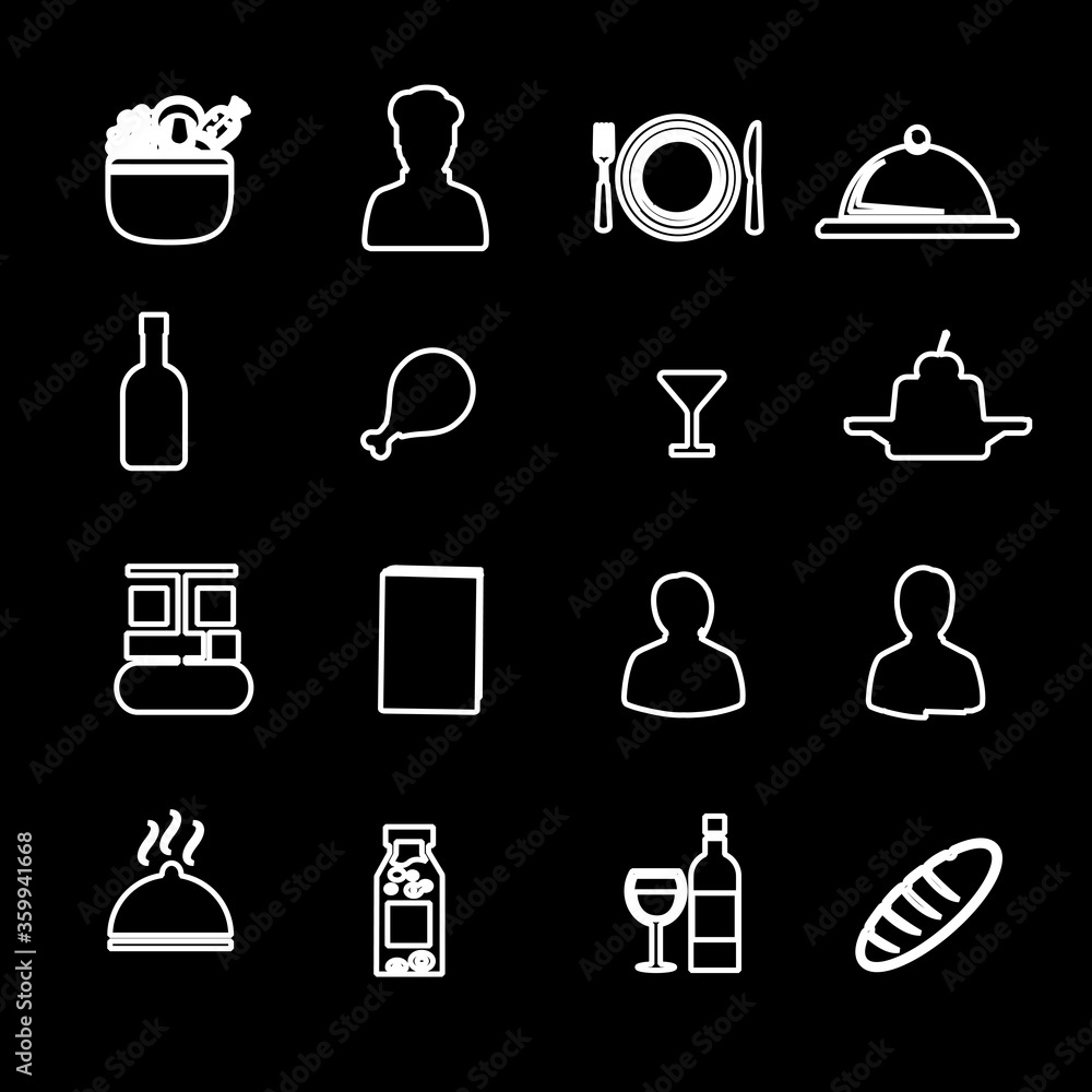 Food icons editable line icons vector set on black and white background ...