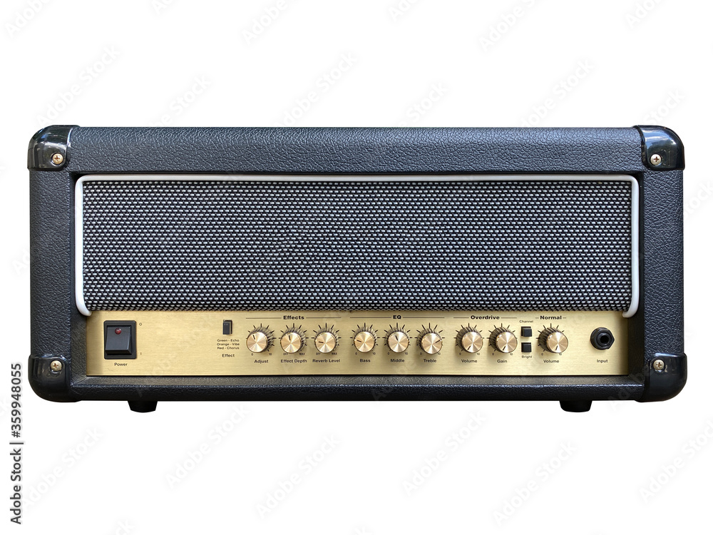 Isolated black leather and gold control panel modern electric guitar ...