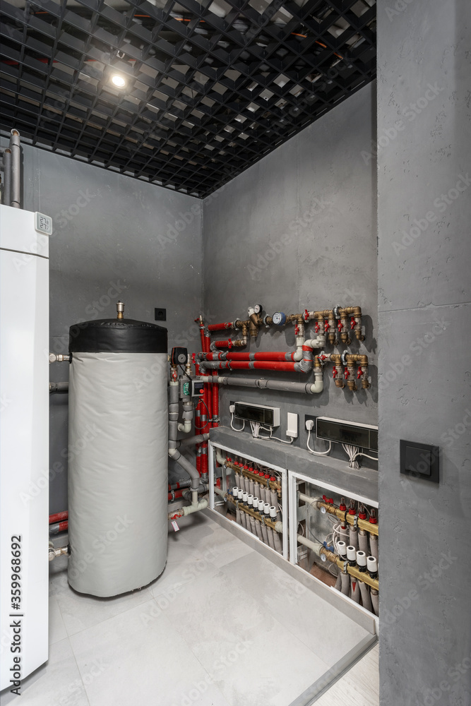Technical boiler room in new modern house Stock Photo | Adobe Stock