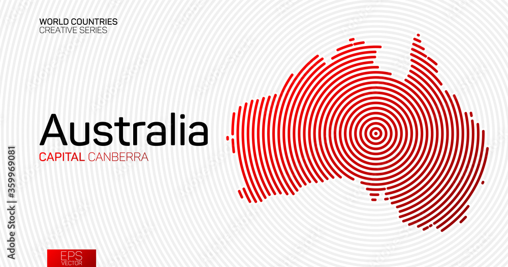 Abstract map of Australia with red circle lines Stock Vector | Adobe Stock