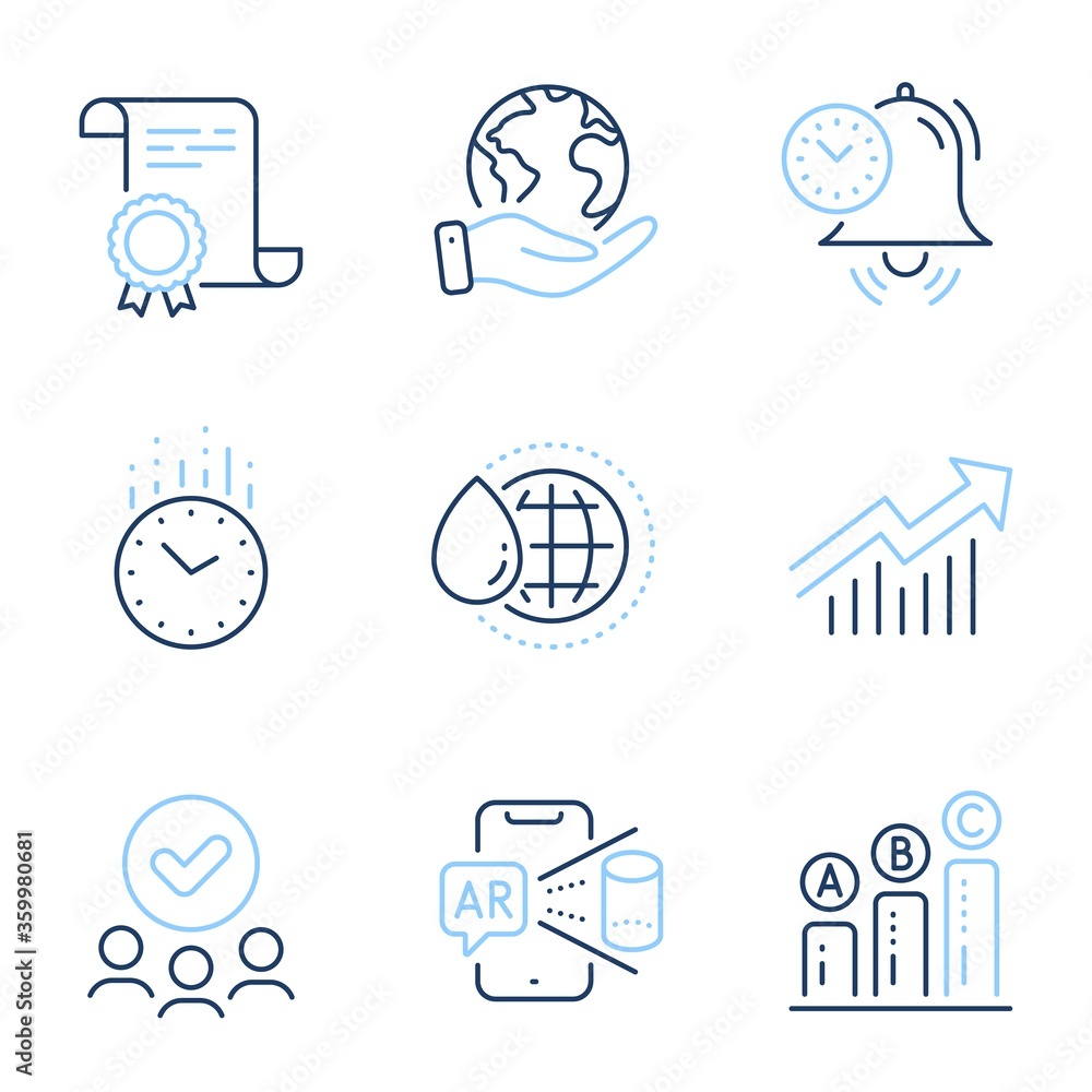 Time management, World water and Time line icons set. Diploma ...