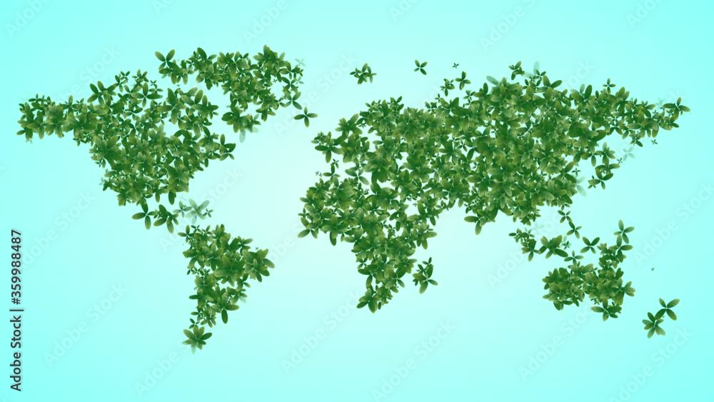 World map made up of various detailed trees on world map including the ...