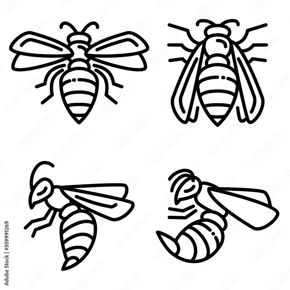 Wasp icons set. Outline set of wasp vector icons for web design ...