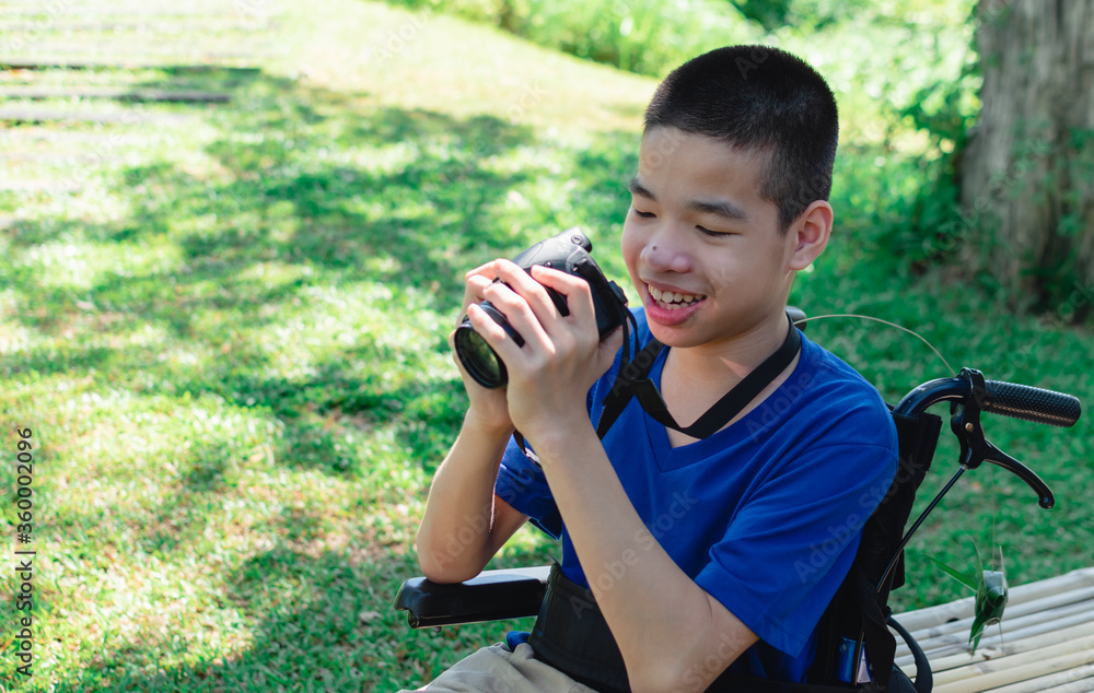 Asian special child on wheelchair is smile happily, Amateur ...